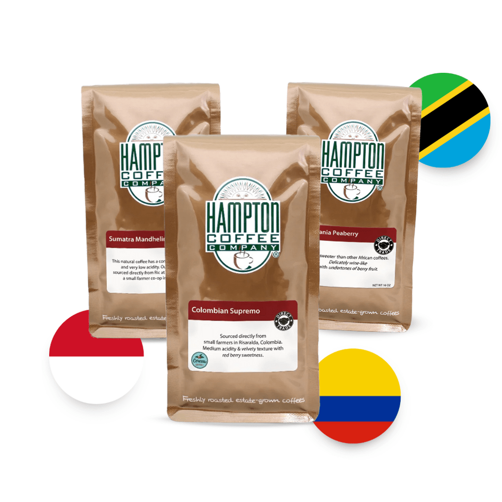 Sumatra, Colombia & Tanzania Bundle – Hampton Coffee Company